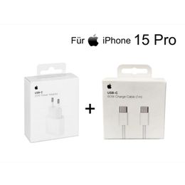 OIITH Apple iPhone 15 Pro 20W Ladegerät MHJJ83ZM/A + 1m USB‑C auf USB-C MQKJ Smartphone-Ladegerät