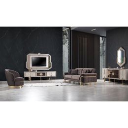 JVmoebel Wohnzimmer-Set Luxus Wohnzimmer Set Modern Sofa 3 Sitzer Sessel RTV Lowboard
