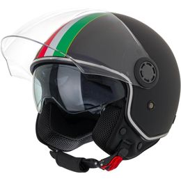 VINZ Motorradhelm Varese Jethelm mit Doppelvisier mit Italienische Flagge