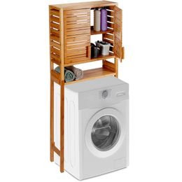 Waschmaschinenschrank Bambus, stehend, Lamellen-Türen, 3 Ablagen, wc Überbauschrank, hbt 164 x 66 x 26 cm, natur - Relaxdays