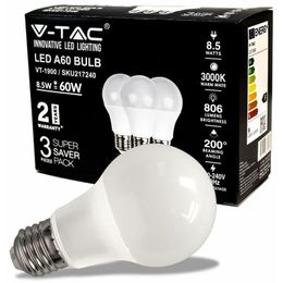 LED-Glühbirne E27 8,5W A60 3000K (Box 3 Stück) - V-TAC