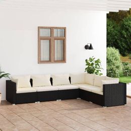 Bonnevie - 6-tlg. Garten-Lounge-Set,Gartenmöbel-Set mit Kissen Poly Rattan Schwarz vidaXL