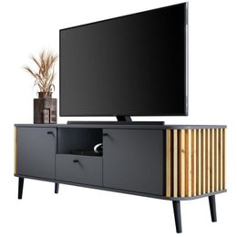 Tv Lowboard Grau Wildeiche tv Schrank Modern Elegant - 138x50x40 cm (BxHxT) - Fernsehtisch tv Board Rack - [Zak.four] Wohnzimmer - Wildeiche - Newfurn