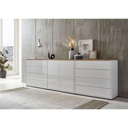 Kommode Mailand Set 4 Artisan (in weiß-Oberboden Artisan Eiche/Hochglanz weiß), Schubladenkommode Anrichte Sideboard - Weiß - Bmg Möbel