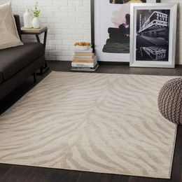 Flur Teppich Läufer Kurzflor Boho Zebra Design Grau und Beige 80 x 220 cm - Surya