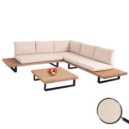 Garten-Garnitur MCW-H54, Garnitur Sitzgruppe Lounge-Set, Spun Poly Akazie Holz MVG Alu ~ hellbraun, Polster beige