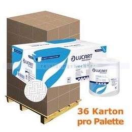 Handtuchrollen Lucart Strong 155 ID 2-lagig 155 m Palette 36 Karton a 6 Rollen/Paket, 100 % Zellstoff, hochweiss