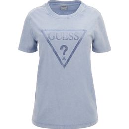 Guess T-Shirt, Baumwolle, Logo-Frontprint, für Damen, blau, L