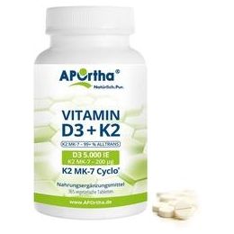 APOrtha® Vitamin D3 5.000 IE + Natto Vitamin K2 MK-7 Cyclo® 200 μg - vegetarische Tabletten 365 St
