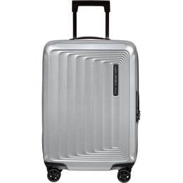 Samsonite Hartschalen-Trolley Nuon, 55 cm, 4 Rollen, Handgepäck-Koffer Reisegepäck mit Volumenerweiterung und USB-Schleuse, silberfarben