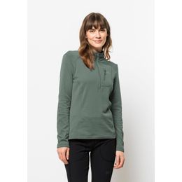 Stehkragenpullover Jack Wolfskin "KOLBENBERG HZ W" Gr. L (42/44), grün (hedge, green) Damen Pullover Rollkragenpullover