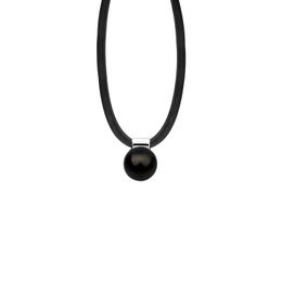 NENALINA Halskette Kautschuk Synthetische Perle 925 Silber (Farbe: Schwarz, Größe: 42 cm)