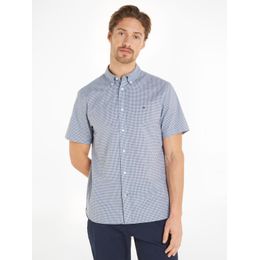 Kurzarmhemd Tommy Hilfiger "FLEX GINGHAM RF SHIRT" Gr. XXXL, N-Gr, blau (blue coast, optic white) Herren Hemden Kurzarm