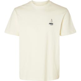 Selected T-Shirt, Baumwolle, Logo-Stickerei, für Herren, beige, L