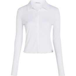 Calvin Klein Jeans Hemdbluse, Knopfleiste, Wellensaum, für Damen, weiß, M