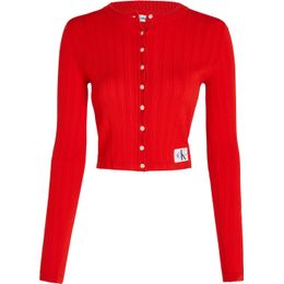 Calvin Klein Jeans Strickjacke, Knopfleiste, Label, für Damen, rot, XS