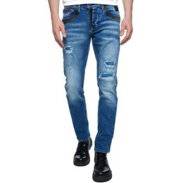 Rusty Neal Straight-Jeans YOKOTE mit farblich abgesetzten Details, blau