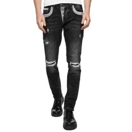 Rusty Neal Straight-Jeans YOKOTE mit farblich abgesetzten Details, schwarz