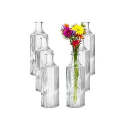 Annastore Dekovase 6 x Vasen aus Glas geriffelter Optik Blumenvasen Glasvasen Vintage