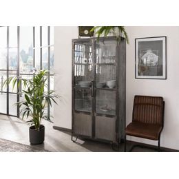 Massivmöbel24 Massivmoebel24 Standvitrine Vitrine Mango 90x40x190 grau lackiert HEAVY INDUSTRY #123