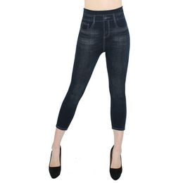 dy_mode 7/8-Jeggings Damen Capri Jeggings 7/8 Leggings Jeans Optik Sommer Jeggins mit elastischem Bund