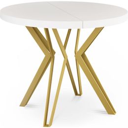 WFL GROUP Esstisch Daisy, Runder Ausziehbarer Tisch mit goldenen Metallbeinen