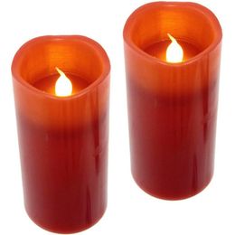 I.GE.A. LED-Kerze Batteriebetriebene LED-Kerzen aus Echtwachs, Höhe ca. 12,5 cm (Set, 2-tlg), flackerndes Stimmungslicht, Stumpenkerze für den Adventskranz, rot