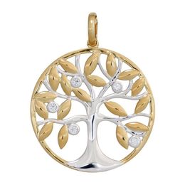 Jobo Kettenanhänger Anhänger Baum, 585 Gold bicolor mit 5 Diamanten, gelb|goldfarben