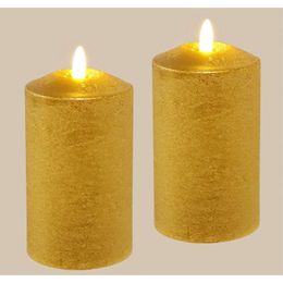 I.GE.A. LED-Kerze Batteriebetriebene LED-Kerzen aus Echtwachs, Höhe ca. 12,5 cm (Set, 2-tlg), warmweißes Stimmungslicht, Stumpenkerze für den Adventskranz, goldfarben