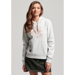 Kapuzensweatshirt Superdry "COLLEGE SCRIPTED GRAPHIC HOOD" Gr. XL, grau (grey marl) Damen Sweatshirts