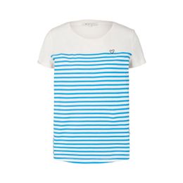 Tom Tailor Denim Damen Gestreiftes T-Shirt mit kleiner Stickerei, blau, Streifenmuster, Gr. XS
