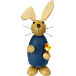 Richard Glaesser Osterhase blau mit Küken (32 cm), Hase aus Holz (Osterdeko), Handwerkskunst aus dem Erzgebirge