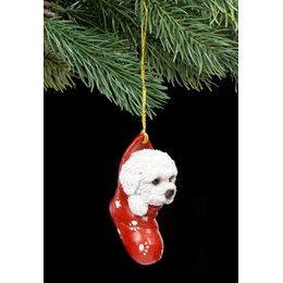 Figuren Shop GmbH Christbaumschmuck Christbaumschmuck Hund - Bichon Frisé im Strumpf - Weihnachten Deko (1-tlg), bunt