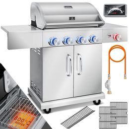 Kesser® Gasgrill Master BBQ mit 800°C Infrarot & Grill-Thermometer, LED-Beleuchtung , Keramik 4+1 Brenner aus Edelstahl XXL Grillwagen Grill, Seitenkocher, 5-11 KG Gasflasche Piezozündung