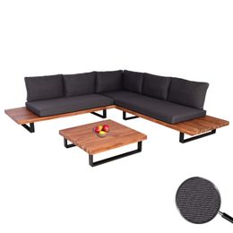 Garten-Garnitur MCW-H54, Garnitur Sitzgruppe Lounge-Set, Spun Poly Akazie Holz MVG Alu ~ braun, Polster dunkelgrau