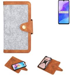 K-S-Trade Handyhülle für Huawei Honor 30 Lite, Handyhülle Schutzhülle Filz-Hülle Kunst-Leder hellgrau braun, grau|schwarz