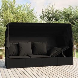 Outdoor-Loungebett mit Dach und Kissen Schwarz Poly Rattan vidaXL860317