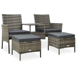 Bonnevie - 2-Sitzer-Gartensofa,Lounge-Sofa mit Teetisch und Hocker Poly Rattan Grau vidaXL