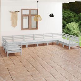 10-tlg. Garten-Lounge-Set,Gartenmöbel-Set Weiß Massivholz Kiefer vidaXL