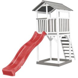 Beach Tower Spielturm aus Holz in Weiß & Grau Spielhaus für Kinder mit roter Rutsche und Sandkasten Stelzenhaus für den Garten - Weiß - AXI