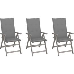 Verstellbare Gartenstühle 3 Stk. Gartensessel mit Auflagen Massivholz Akazie vidaXL