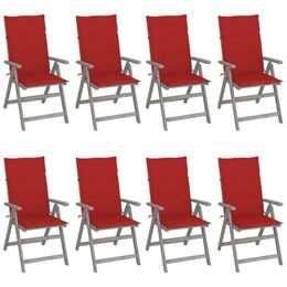 Verstellbare Gartenstühle mit Auflagen 8 Stk. Gartensessel Grau Akazienholz vidaXL
