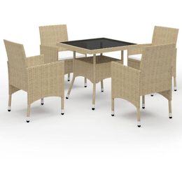 Bonnevie - 5-tlg. Garten-Essgruppe,Gartenmöbel Set Poly Rattan und Glas Beige vidaXL