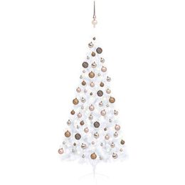 Bonnevie - Künstlicher Halber Weihnachtsbaum,Kunstbaum mit LEDs & Kugeln Weiß 180 cm vidaXL