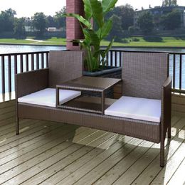 Gartensofa 2-Sitzer,Lounge-Sofamit Teetisch Poly Rattan Braun vidaXL