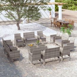 Bonnevie - 16-tlg. Garten-Lounge-Set,Gartenmöbel-Set mit Auflagen Poly Rattan Grau vidaXL