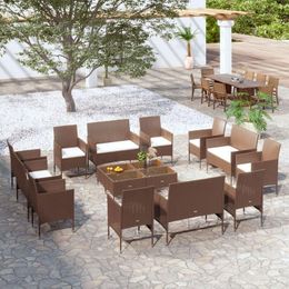 16-tlg. Garten-Lounge-Set,Gartenmöbel-Set mit Auflagen Poly Rattan Braun vidaXL