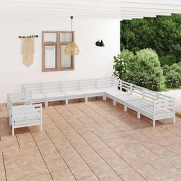 11-tlg. Garten-Lounge-Set，Gartenmöbel-Set Massivholz Kiefer Weiß vidaXL