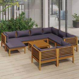 10-tlg. Garten-Lounge-Set,Gartenmöbel-Set mit Auflage Massivholz Akazie vidaXL