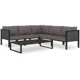 6-tlg. Garten-Lounge-Set,Gartenmöbel-Set mit Auflagen Poly Rattan Anthrazit vidaXL